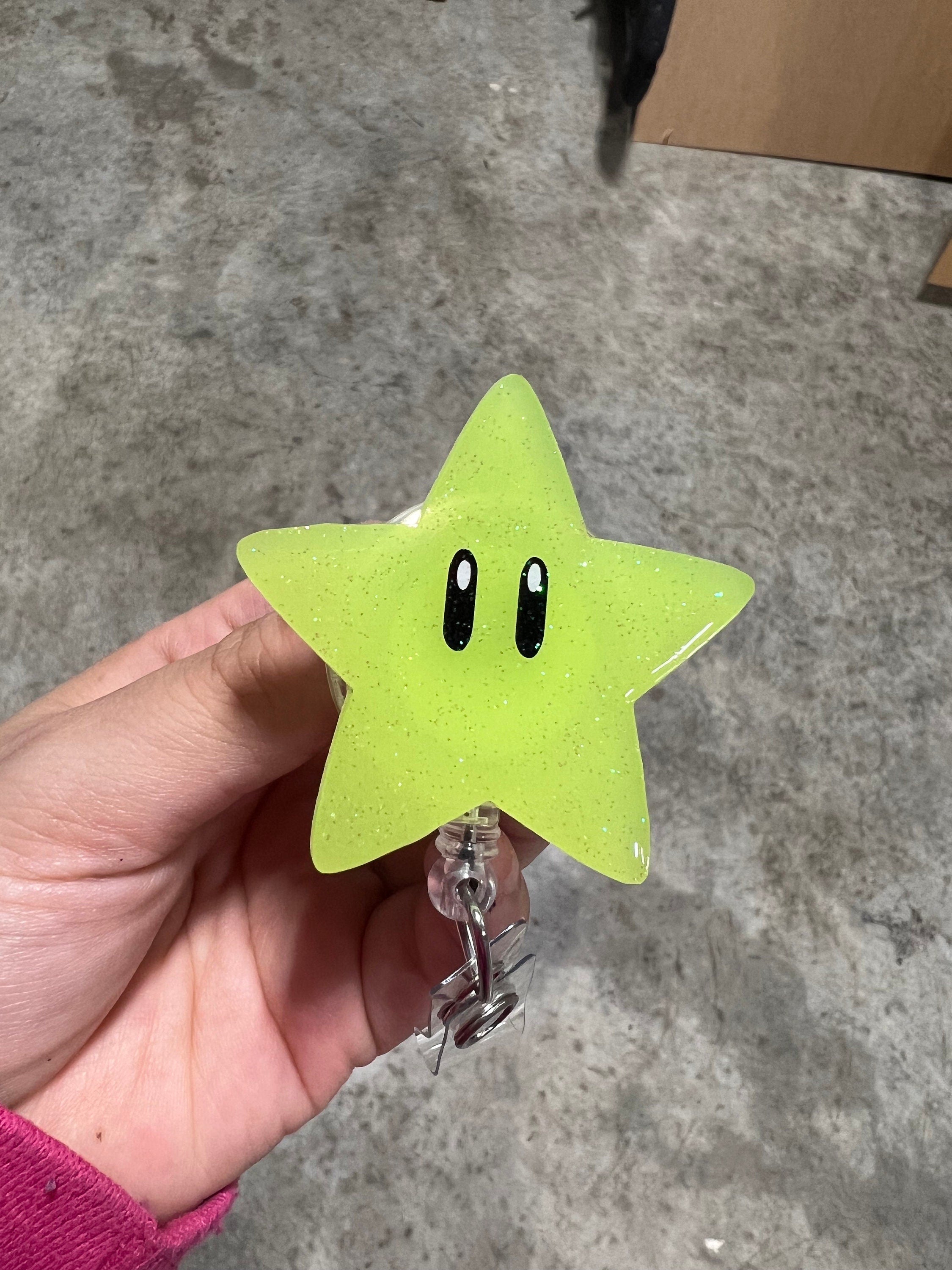 Power up star, Lumalee badge reel,luma badge clip ,Mario bros badge ho ...